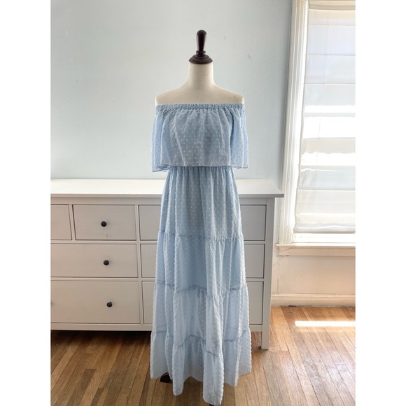 kirundo | Dresses | Kirundo Womens Light Blue Off Shoulder Tiered Maxi ...